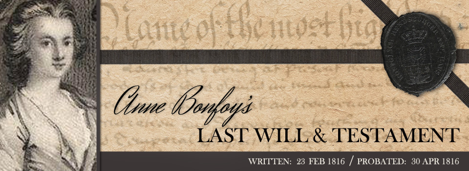 Will of Mrs. Anne Bonfoy (nee Eliot) (1816)